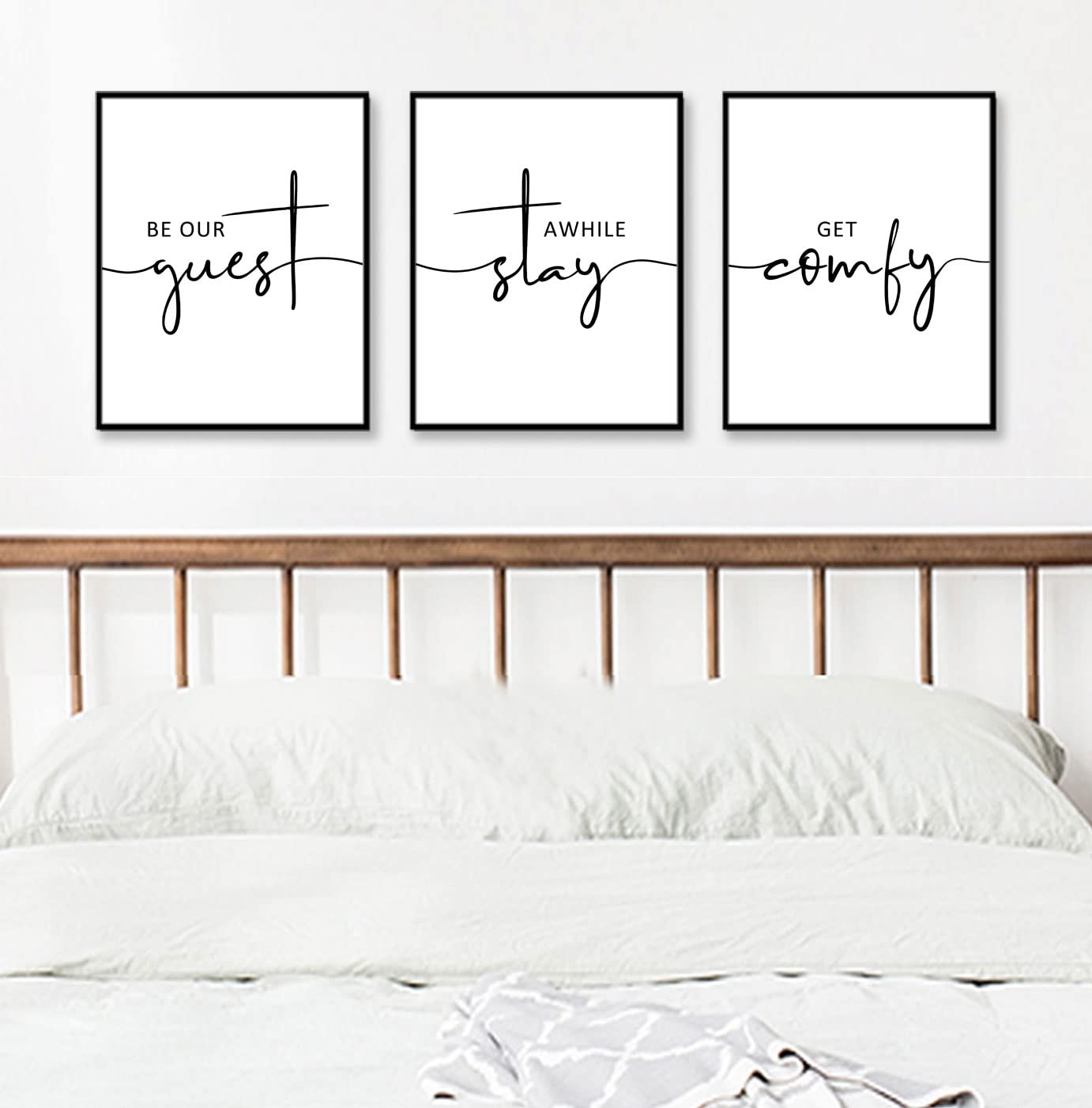 Guest Room Wall Art Be Our Guest Stay Awhile Get Comfy Over The Bed Sign Wall Decor Bedroom Artwork Pictures New Home Decor UNFRAMED 11x14inch