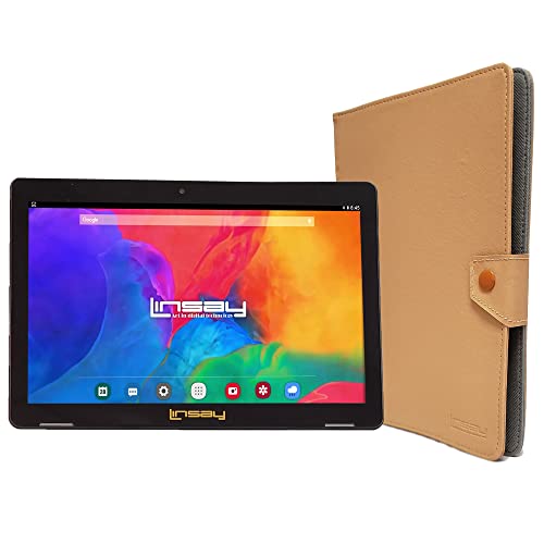 LINSAY 10.1" 1280x800 IPS 2GB RAM 32GB Storage Android 11 Tablet with Light Brown Leather Case, Pop Holder and Pen Stylus