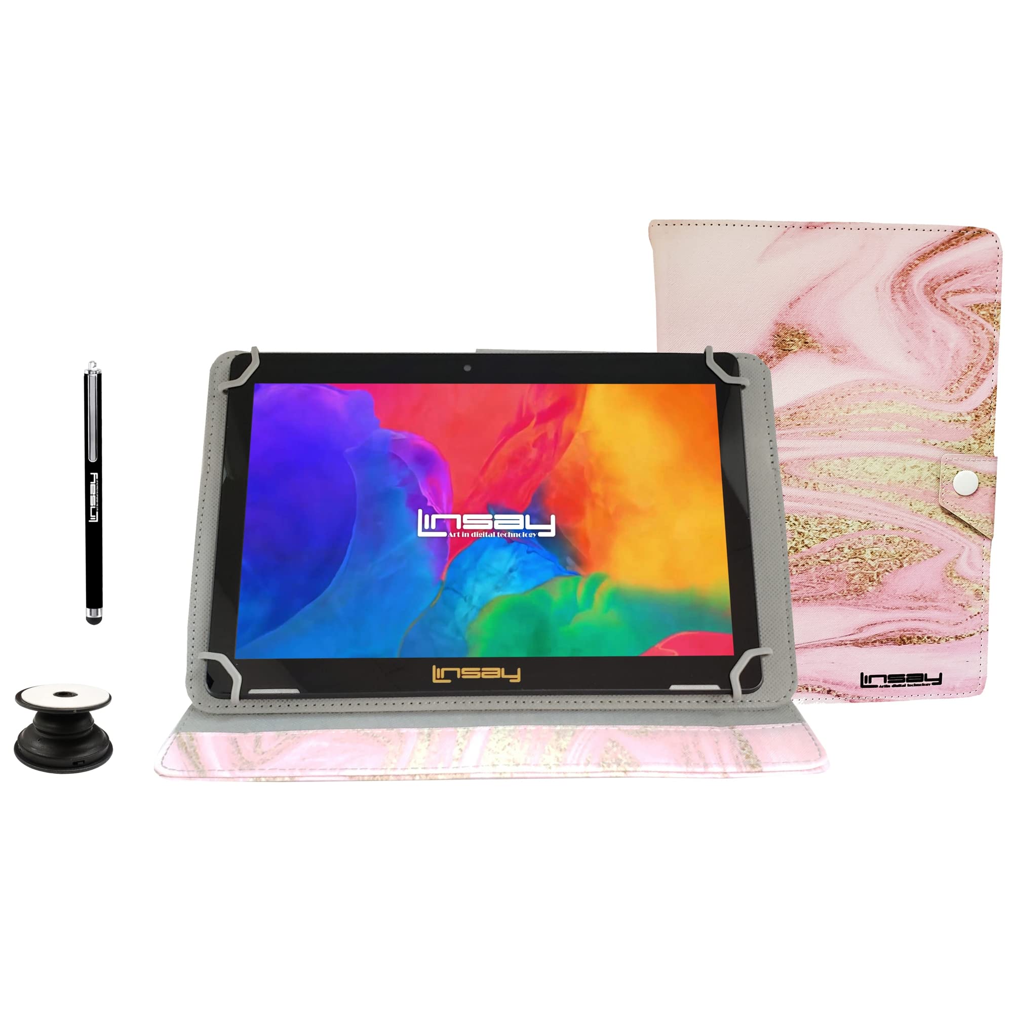 LINSAY 10.1" 1280x800 IPS 2GB RAM 32GB Android 11 Tablet with Pink Glaze Case, Pop Holder and Pen Stylus