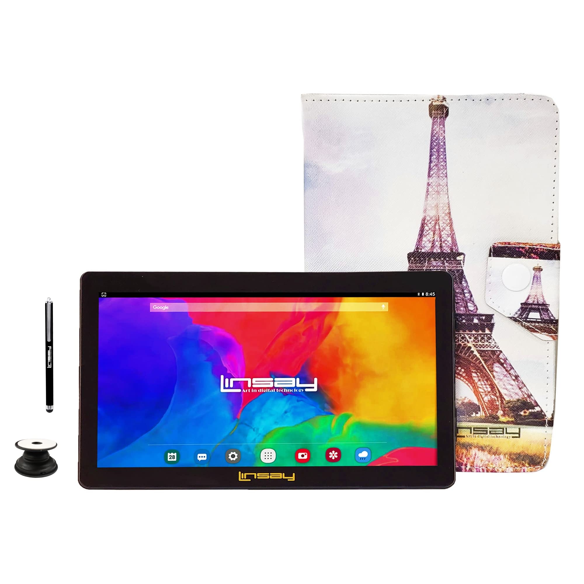 LINSAY 7" 2GB RAM 32GB Storage Android 12 Tablet with Paris Leather Case, Pop Holder and Pen Stylus