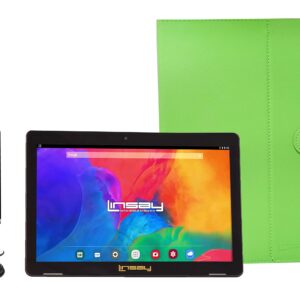 LINSAY 10.1" 1280x800 IPS 2GB RAM 32GB Android 11 Tablet with Green Leather Case, Pop Holder and Pen Stylus