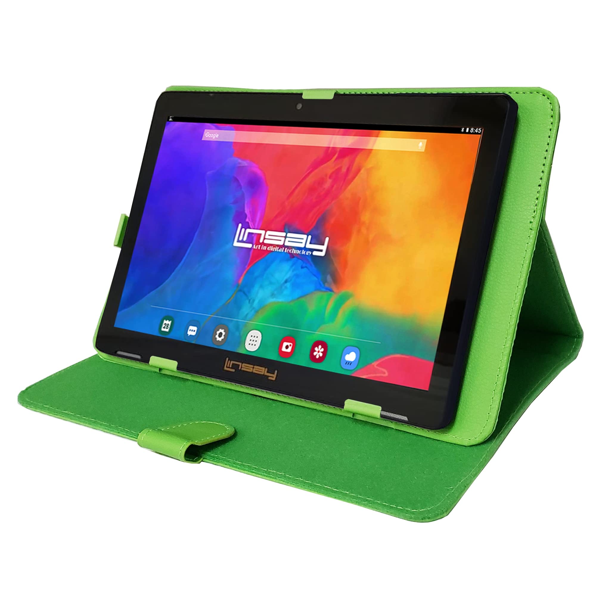 LINSAY 10.1" 1280x800 IPS 2GB RAM 32GB Android 11 Tablet with Green Leather Case, Pop Holder and Pen Stylus