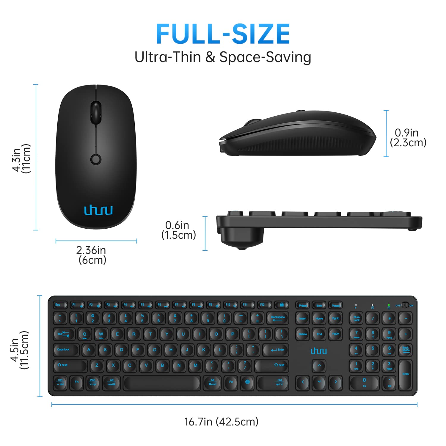 Rechargeable Wireless Keyboard and Mouse Combo, UHURU 2.4G Cordless Keyboard Mouse, Ultra-Thin Keyboard,3 Level DPI Mouse, Energy-Saving Keyboard Mice, Compatible with Windows/Mac OS/Laptop/PC