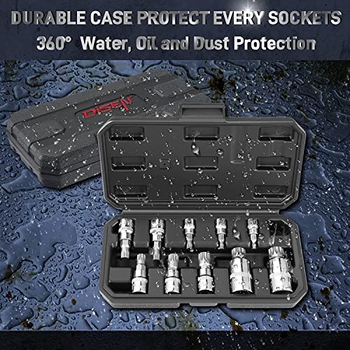 DISEN 10 Pieces XZN Triple Square Spline Bit Socket Set with Enhanced Storage Case, Chrome Vanadium Steel & S2 Alloy Steel, Metric Size 4MM-18MM