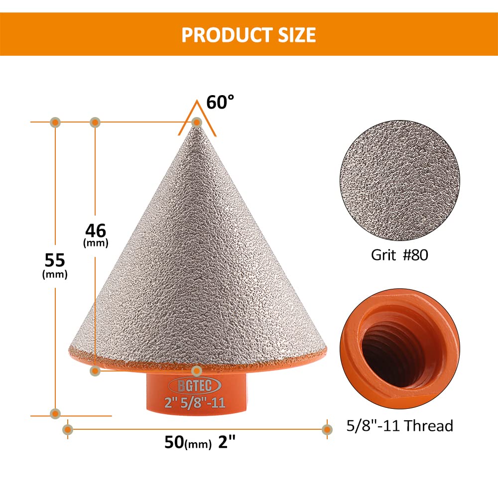 Diamond Beveling Chamfer Bit - BGTEC 2"(50MM) Tile Tool for Existing Holes Enlarging Shaping Trimming Tile Marble Granite Ceramic, Tile Drill bits for Angle Grinder, 5/8"-11 Thread