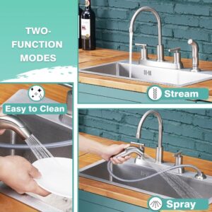 Kitchen Faucet with Sprayer, Brushed Nickel Kitchen Sink Faucet, 3 or 4 Hole RV Faucet for Kitchen Sink, Stainless Steel Touch Kitchen Faucet with Side Sprayer, TDLKF024L