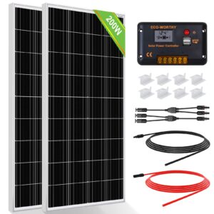 eco-worthy 200 watts 12 volt/24 volt solar panel kit with high efficiency monocrystalline solar panel and 30a pwm charge controller for rv, camper, vehicle, caravan and other off grid applications