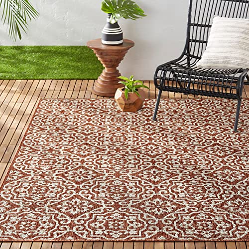 Nicole Miller New York Patio Country Danica Transitional Geometric Indoor/Outdoor Area Rug, Terracotta/Ivory , 7'9"x10'2"