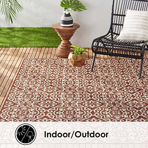 Nicole Miller New York Patio Country Danica Transitional Geometric Indoor/Outdoor Area Rug, Terracotta/Ivory , 7'9"x10'2"