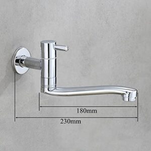 AIDE Wall Mounted Cold Water Sink Faucet, Single Handle Brass Tap for Kitchen Garden Outdoor Laundry Sink with Stainless Steel Tube, Chromed, 9 Inch