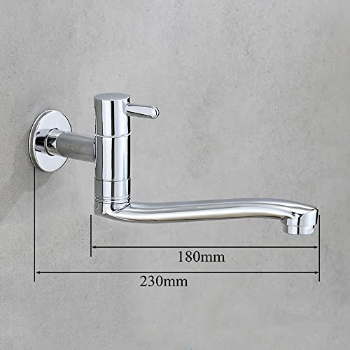 AIDE Wall Mounted Cold Water Sink Faucet, Single Handle Brass Tap for Kitchen Garden Outdoor Laundry Sink with Stainless Steel Tube, Chromed, 9 Inch