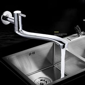 AIDE Wall Mounted Cold Water Sink Faucet, Single Handle Brass Tap for Kitchen Garden Outdoor Laundry Sink with Stainless Steel Tube, Chromed, 9 Inch