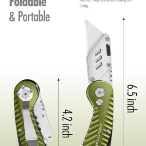 FantastiCAR Folding Utility Knife and Heavy Duty Retractable Cutter Set with Extra Blades (Dark Green)