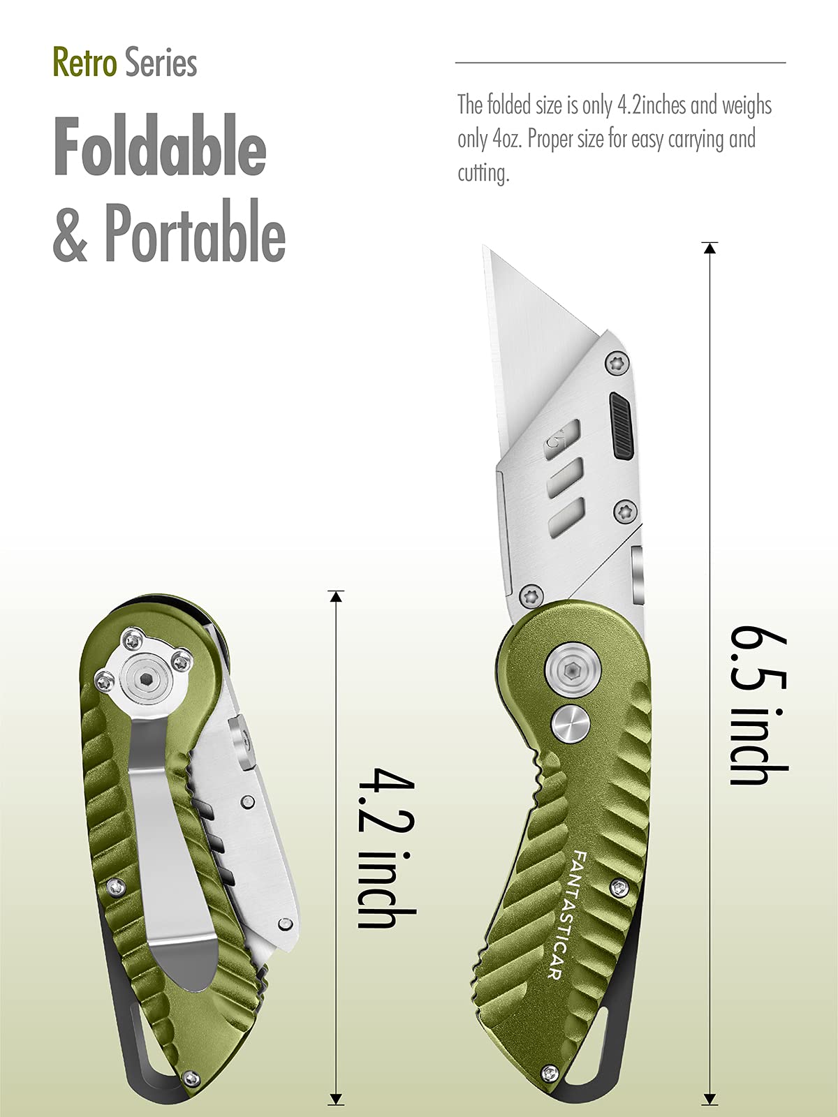 FantastiCAR Folding Utility Knife and Heavy Duty Retractable Cutter Set with Extra Blades (Dark Green)