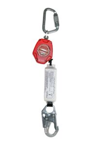 afp demon 6 foot single web leg self retracting lifeline safety yoyo, shock pack absorber, steel snap hook & steel carabiner fall protection arrest limiter srl | osha & ansi rated