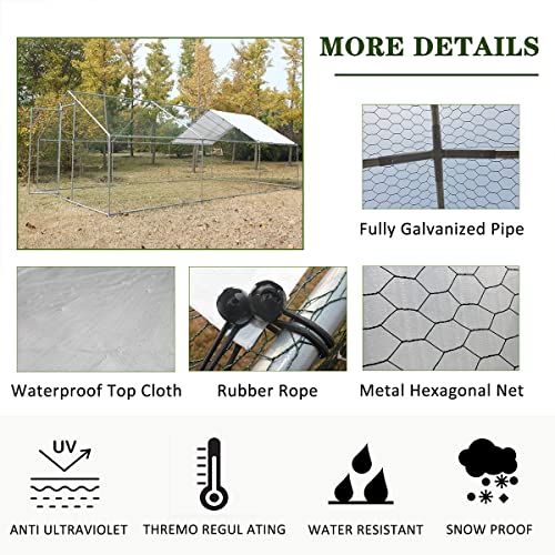 Walk in Chicken Coop Extra Large Metal Chicken Run Pen Dog Run Poultry Cage Hen Runs for Yard with Cover for up to 40 Chickens, Rabbits, Ducks, Cats, Dogs 19.7' x 9.8' x 6.5'