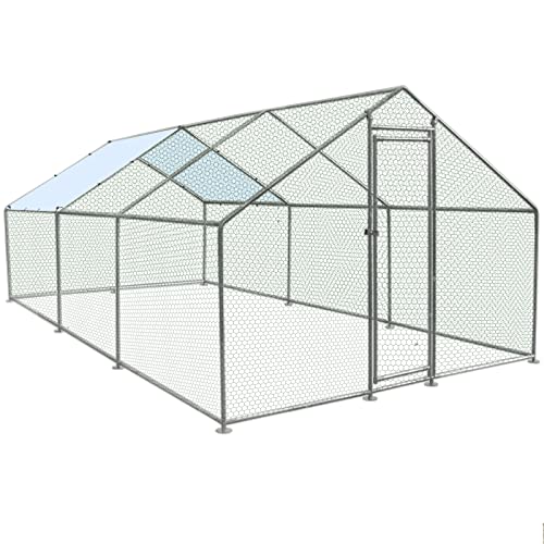 Walk in Chicken Coop Extra Large Metal Chicken Run Pen Dog Run Poultry Cage Hen Runs for Yard with Cover for up to 40 Chickens, Rabbits, Ducks, Cats, Dogs 19.7' x 9.8' x 6.5'