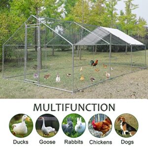 Walk in Chicken Coop Extra Large Metal Chicken Run Pen Dog Run Poultry Cage Hen Runs for Yard with Cover for up to 40 Chickens, Rabbits, Ducks, Cats, Dogs 19.7' x 9.8' x 6.5'