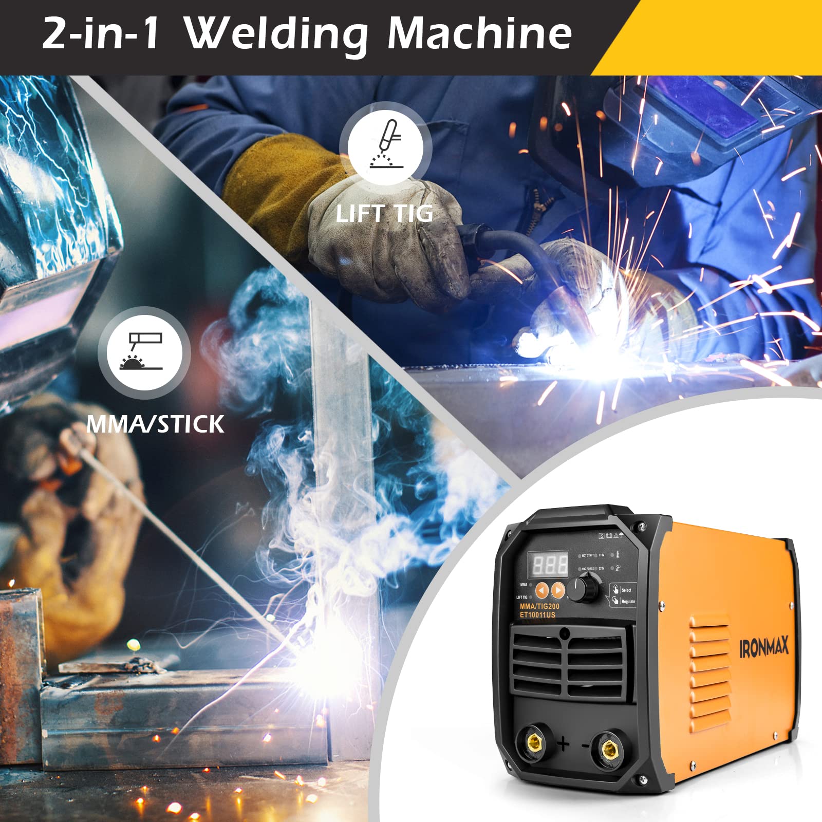 Goplus MMA/TIG 200 Stick Welder, 110V/220V Hot Start ARC Welding Machine, IGBT Digital Display LCD with Electrode Holder Face Shield