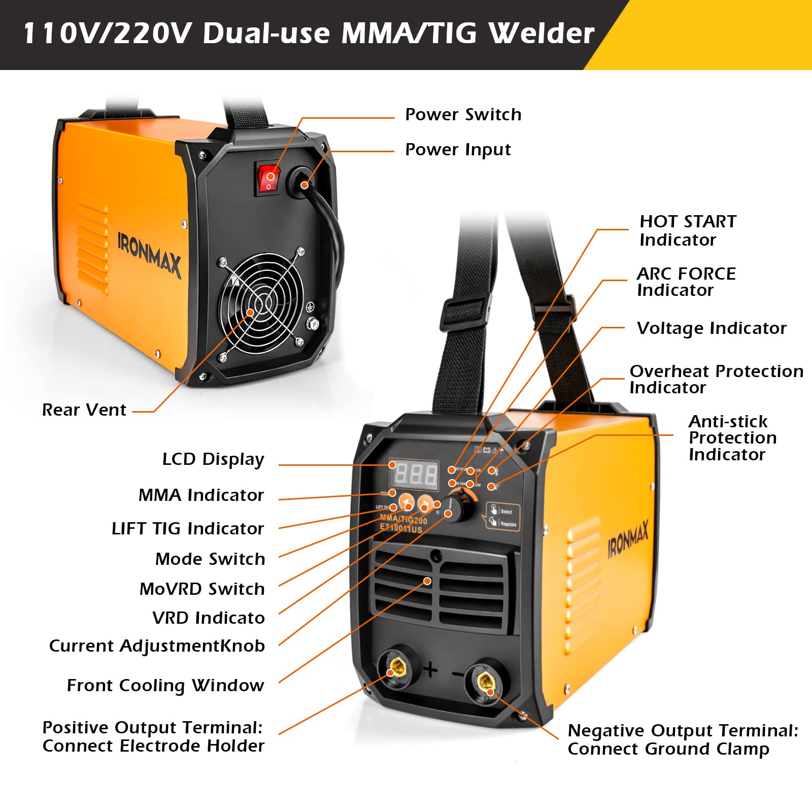 Goplus MMA/TIG 200 Stick Welder, 110V/220V Hot Start ARC Welding Machine, IGBT Digital Display LCD with Electrode Holder Face Shield