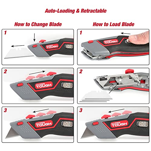 Hyper Tough AUTO-LOADING RETRACTABLE UTILITY KNIFE + 3-BLADES || QUICK-CHANGE BLADE REPLACEMENT