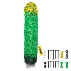 vevor electric fence netting, 42.5" h x 164' l, pe net fencing with 14 posts double spiked, utility portable mesh for goats, sheep, lambs, deer, hogs, dogs, used in backyards, farms and ranches, green