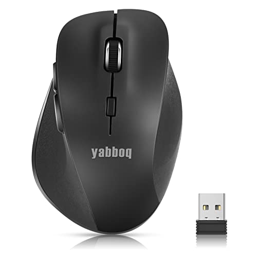 YABBOQ Portable Wireless Mouse for Laptop, PC, MacBook, Desktop, 2023 Version 2.4G Computer Optical/Ergonomic Mouse 6 Buttons, 800/1200/1600 DPI, with USB Receiver - Black