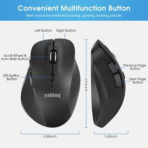 YABBOQ Portable Wireless Mouse for Laptop, PC, MacBook, Desktop, 2023 Version 2.4G Computer Optical/Ergonomic Mouse 6 Buttons, 800/1200/1600 DPI, with USB Receiver - Black