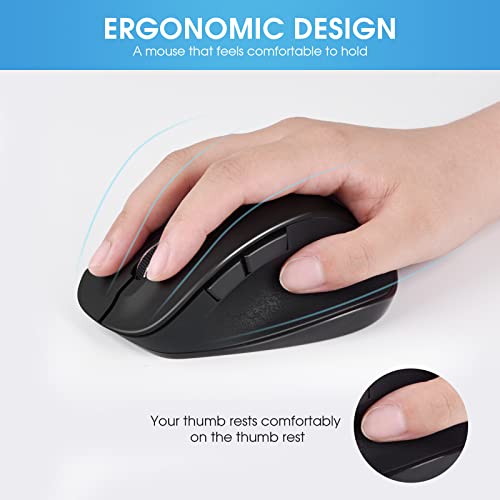 YABBOQ Portable Wireless Mouse for Laptop, PC, MacBook, Desktop, 2023 Version 2.4G Computer Optical/Ergonomic Mouse 6 Buttons, 800/1200/1600 DPI, with USB Receiver - Black