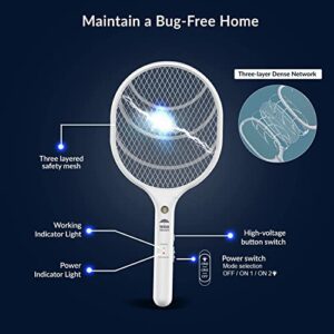 WBM Smart Bug Zapper with LED Night Light, 3,000 Volt Mosquito Electric Fly Swatter | USB Rechargeable |Fly Trap Racket Use for Indoor & Outdoor – 2 Pcs