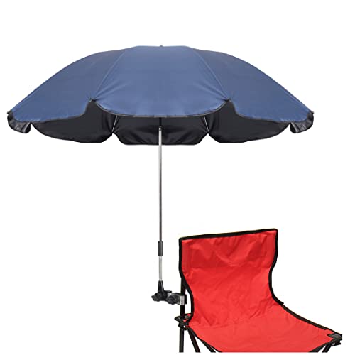 GRANDMEI Chair Umbrella with Universal Clamp,46 inches UPF 50+ Clip on Parasol for Patio chair Beach Chairs Wheelchairs Golf Carts (Dark Blue)