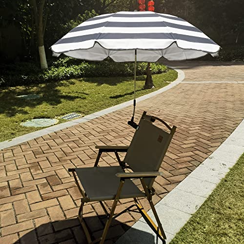 GRANDMEI Chair Umbrella with Universal Clamp,46 inches UPF 50+ Clip on Parasol for Patio chair Beach Chairs Wheelchairs Golf Carts (Dark Blue)