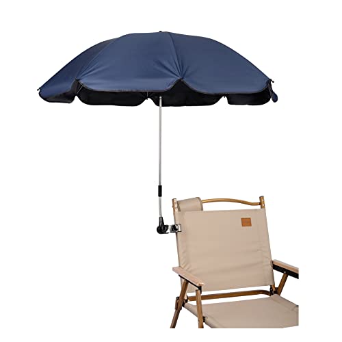 GRANDMEI Chair Umbrella with Universal Clamp,46 inches UPF 50+ Clip on Parasol for Patio chair Beach Chairs Wheelchairs Golf Carts (Dark Blue)