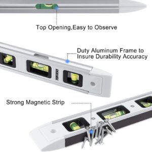 DOWELL Magnetic Torpedo Level Mini Bubble Level Box Spirit Level Alloy Frame 180/90/45 Degree 9-Inch (1, White)