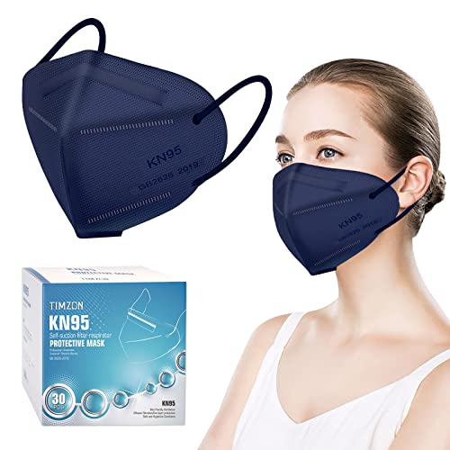 KN95 Face Mask 30 PCS TIMZON 5-Ply Face Mask KN95 Cup Dust Safety Masks Breathable Masks for Men & Women (Dark Blue)