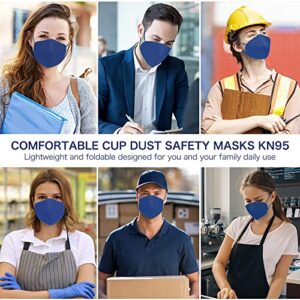 KN95 Face Mask 30 PCS TIMZON 5-Ply Face Mask KN95 Cup Dust Safety Masks Breathable Masks for Men & Women (Dark Blue)