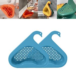 selaginella 2pcs side kitchen sink swan drain strainer basket corner multifunction food catcher filter triangle drainage rack sink net over the sink colander(blue)