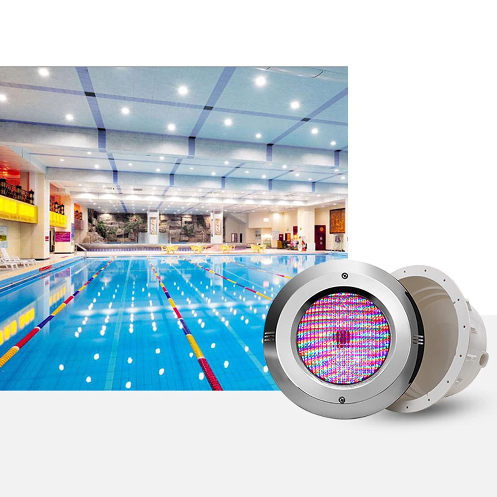 LED Pool Lamp, Par56 Recessed Underwater Lighting, Stainless Steel Surface 12V Waterproof IP68 for Above and Below Ground Swimming Pool (Color : RGB+Remote Control, Size : 54W)