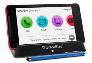 grandpad senior tablet with phone capabilities, 4g lte, wireless charger, stylus, - 1 month premium service plan included, purchase a plan at activation