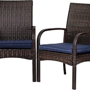 VOYSIGN Outdoor Wicker Dining Chairs, Patio Rattan Dining Chairs, Restaurant Chair with Removable Cushions, Firepit Armchair w/Armrests Set of 2