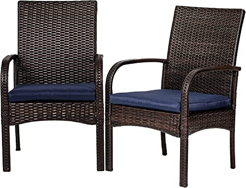 VOYSIGN Outdoor Wicker Dining Chairs, Patio Rattan Dining Chairs, Restaurant Chair with Removable Cushions, Firepit Armchair w/Armrests Set of 2