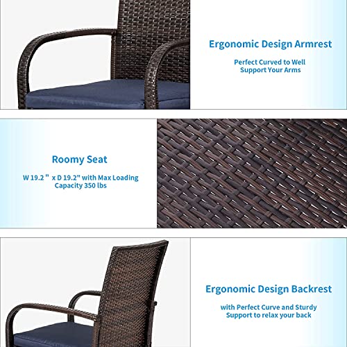 VOYSIGN Outdoor Wicker Dining Chairs, Patio Rattan Dining Chairs, Restaurant Chair with Removable Cushions, Firepit Armchair w/Armrests Set of 2