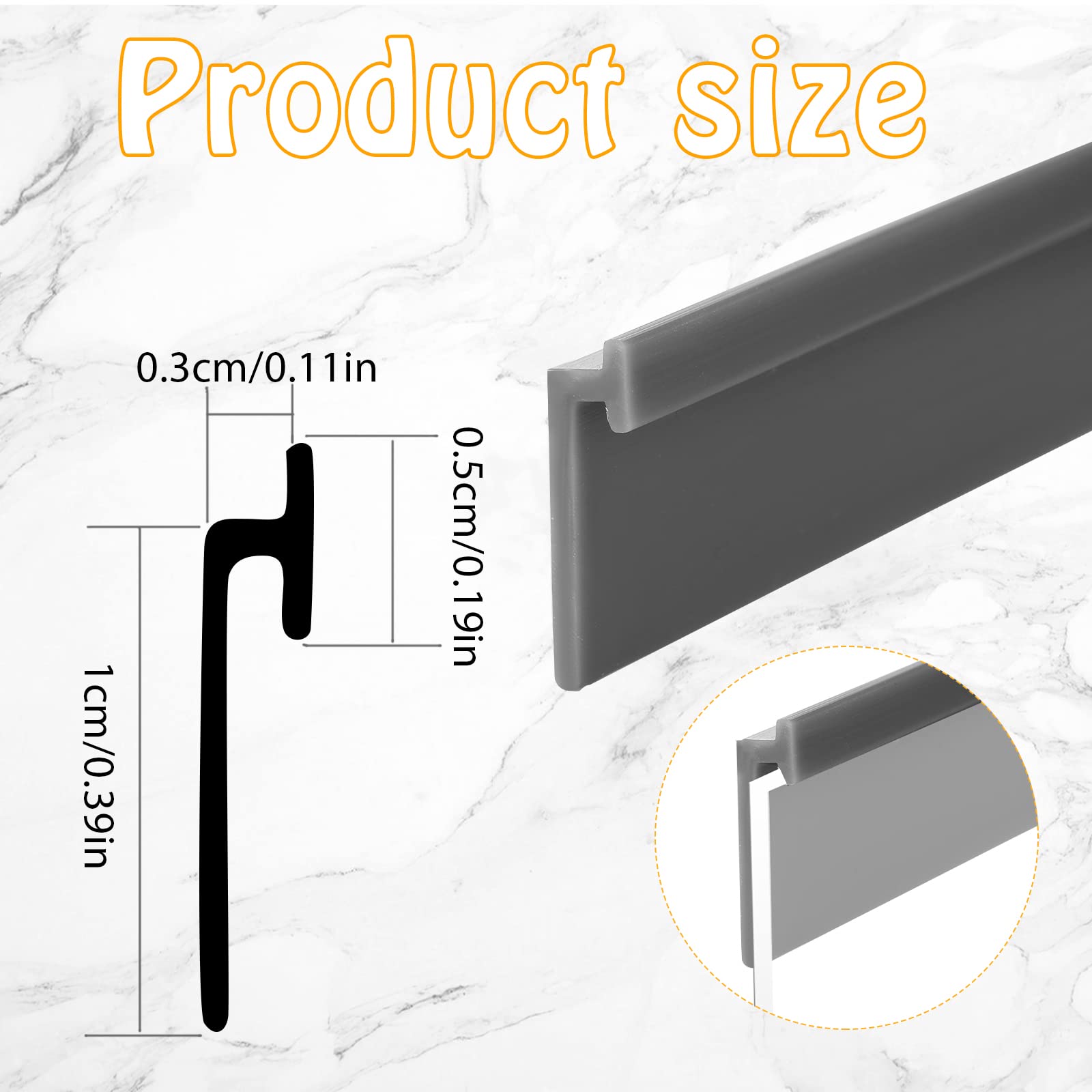 2 Rolls Frameless Shower Door Bottom Seal 36 Inch Gray Silicone Shower Door Side Seal Strip Under Door Sweep Bottom Replacement Seal for Home Bathroom