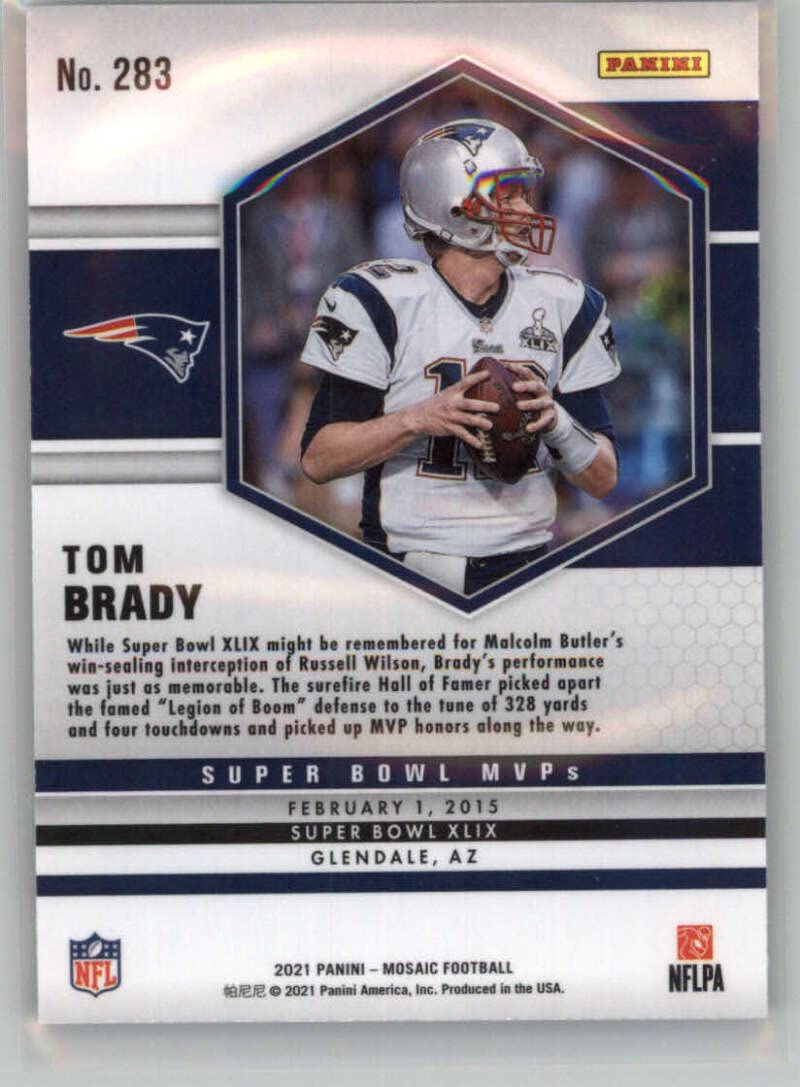 2021 Panini Mosaic #283 Tom Brady New England Patriots Super Bowl MVP Official NFL Football Trading Card in Raw (NM or Better) Condition