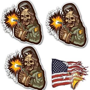 3 pcs Zombie + USA Welder Sticker Welding Decals for Hard Hat, Window, Car, USA Patriotic. Made of Vinyl, Waterproof, UV Resistant