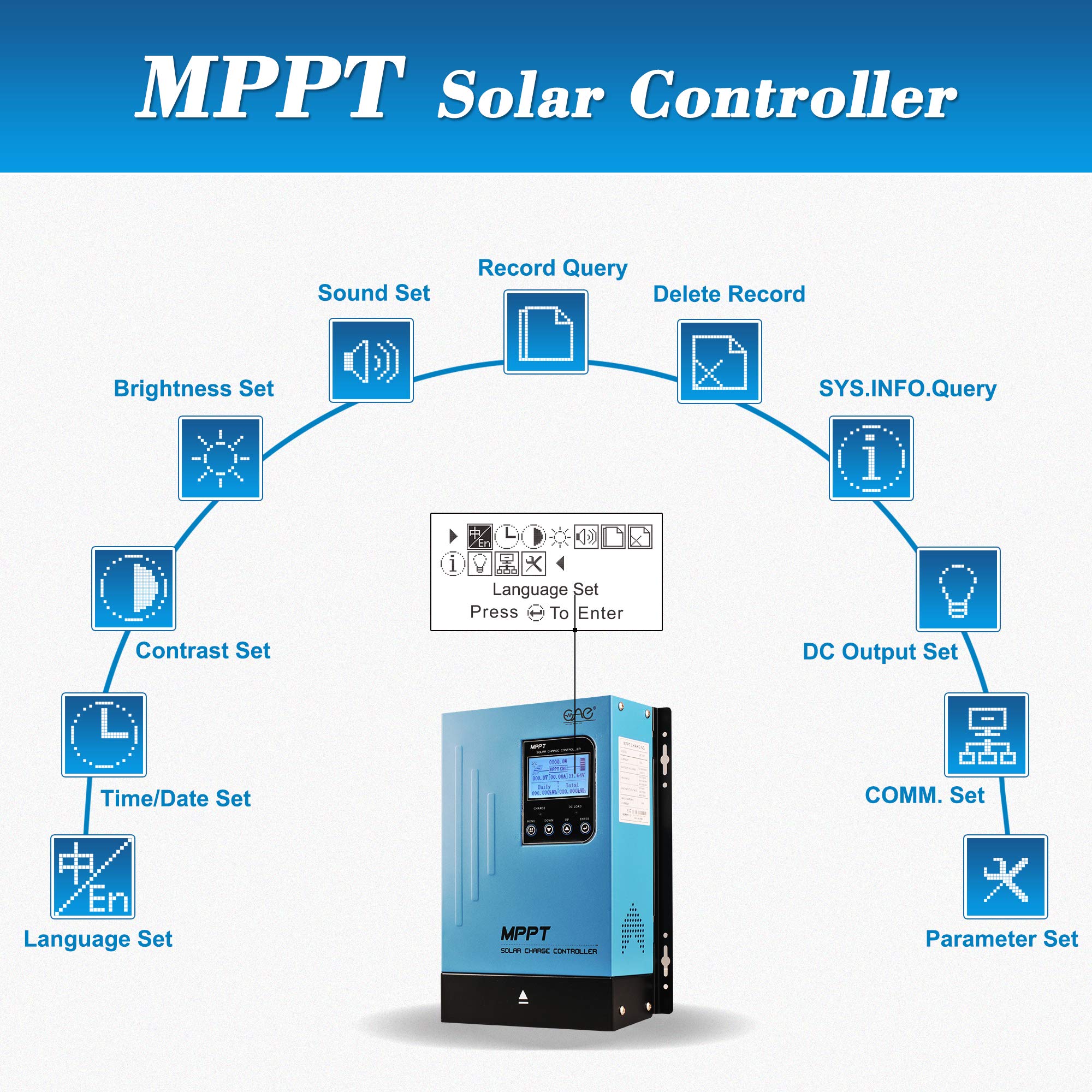 60A MPPT Solar Charge Controller 12V24V48V Auto Battery Regulator Solar Panel Max 150V Input for Lithium, Sealed, Gel, and Flooded Batteries (Blue)