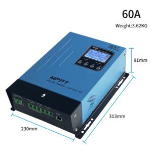 60A MPPT Solar Charge Controller 12V24V48V Auto Battery Regulator Solar Panel Max 150V Input for Lithium, Sealed, Gel, and Flooded Batteries (Blue)