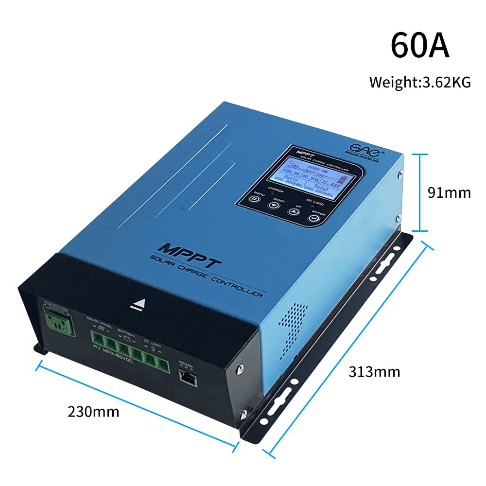 60A MPPT Solar Charge Controller 12V24V48V Auto Battery Regulator Solar Panel Max 150V Input for Lithium, Sealed, Gel, and Flooded Batteries (Blue)