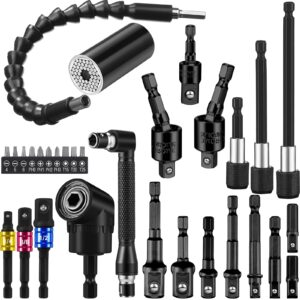 31 pcs flexible drill bit extension set drill bit extension kit, include 1/4 3/8 1/2 inch hex socket adapter socket bendable magnetic drill extender universal drill bit extension screwdriver