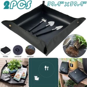 VkerQerd Foldable Gardening Plant Repotting Mat -2PCS- 39.4" x 39.4" PE Indoor Transplanting Anti Dirty Mat, Bonsai Succulent Potting Tarp for Home Gardening Planting